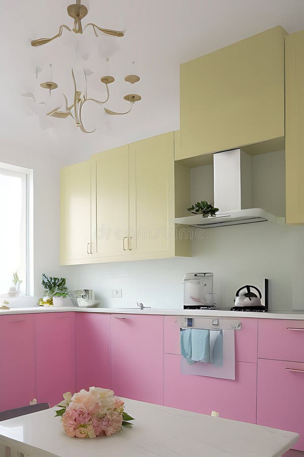 Creative Pastel Color Elegant Kitchen Interior Design, Peculiar Stock ...