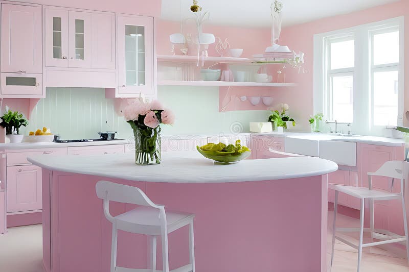 Creative Pastel Color Elegant Kitchen Interior Design, Peculiar Stock ...