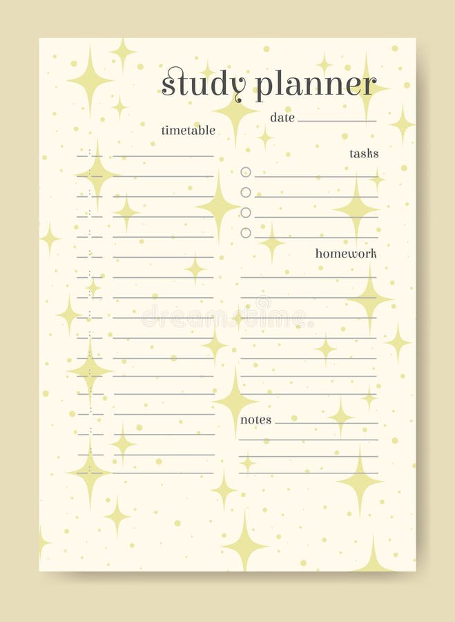 Creative Pastel Colored Study Planner Template. Abstract Starry Blank ...
