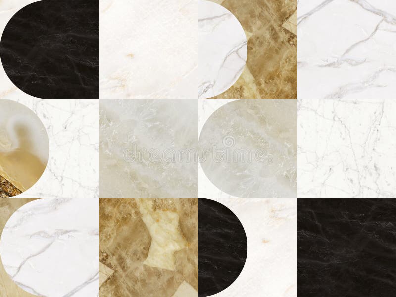 Creative Patchwork Pattern with White Marbles and Other Natural Stones ...