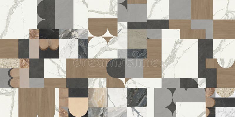 White Marble, Wood, Dark Stones in a Beautiful Patchwork Composition ...