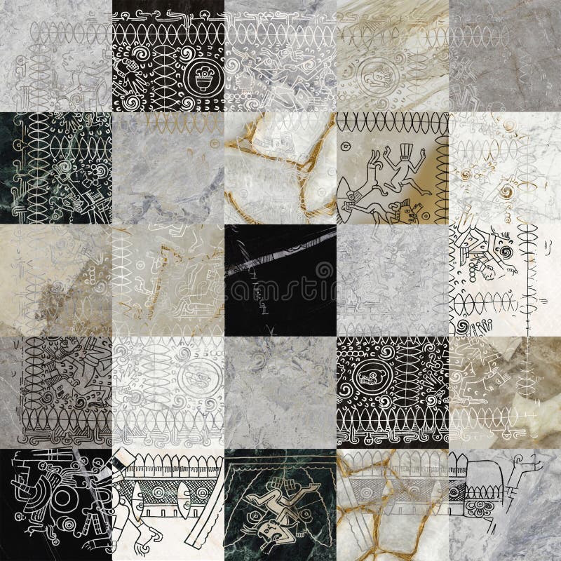 Creative Patchwork Pattern with Natural Stones and Ethnic Decorations ...