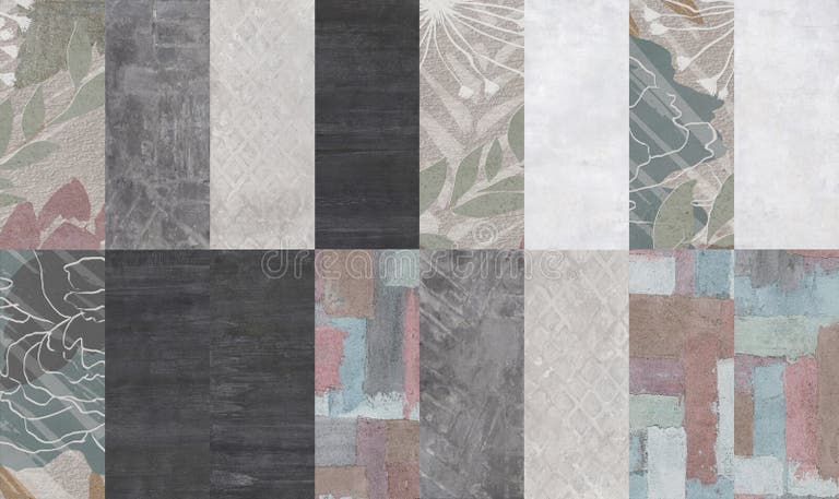 Creative Patchwork Pattern Stone Ceramic Wallpaper Design. Concrete Mixed with Handmade and ...