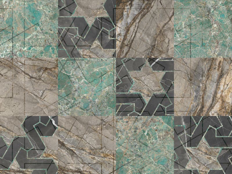 Creative Patchwork Mixed of Green, Brown and Grey Marbles with Stars ...