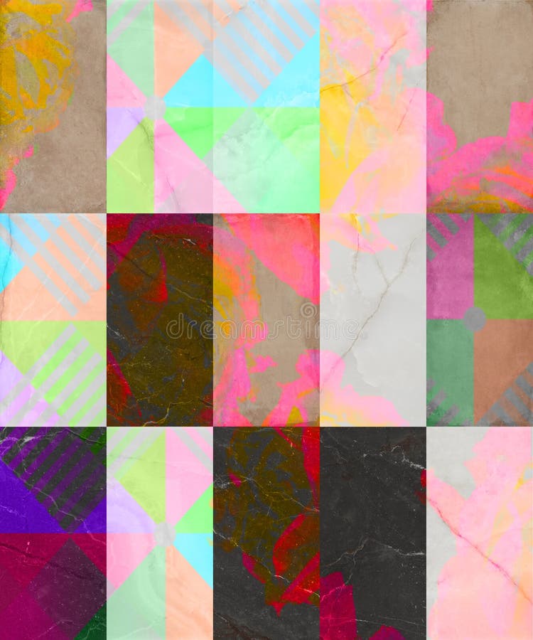 Creative Patchwork Pattern Mixed of Natural Stones and Fluor Intense ...