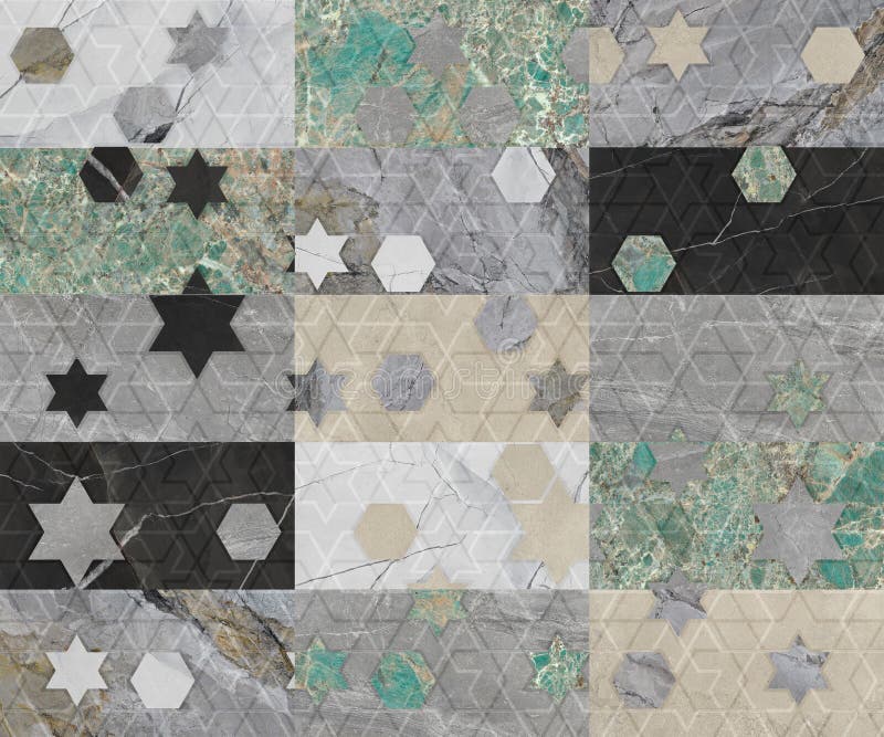 Creative Patchwork Design with Natural Stones and Geometric Stars ...