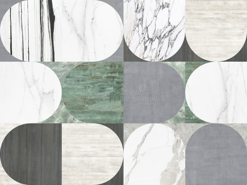 Creative Patchwork Pattern Stone Ceramic Wallpaper Design. White Marble Stock Illustration ...