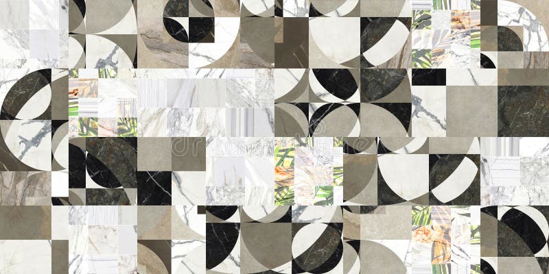 Creative Patchwork Pattern Stone Ceramic Wallpaper Design. White Marble Stock Illustration ...