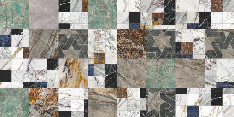 Creative Patchwork Pattern with White Marbles, Natural Stones and ...