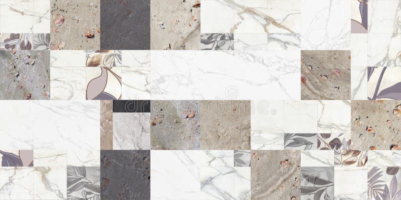 Creative Patchwork Pattern Stone Ceramic Wallpaper Design. White Marble Stock Photo - Image of ...