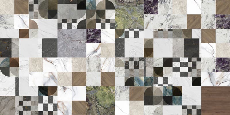 Creative Patchwork Pattern Stone Ceramic Wallpaper Design. White Marble ...
