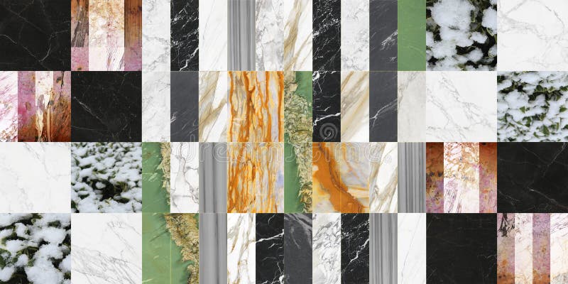 Creative Patchwork Pattern Stone Ceramic Wallpaper Design. White Marble ...