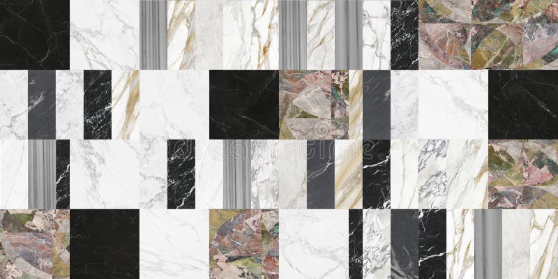 Creative Patchwork Pattern Stone Ceramic Wallpaper Design. White Marble ...