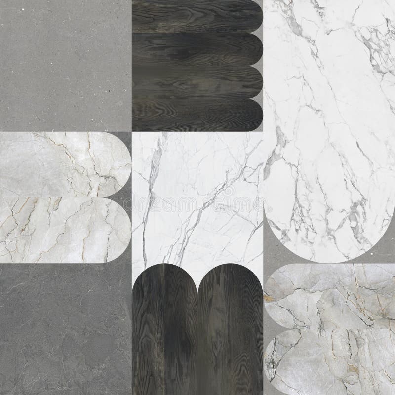 Creative Patchwork Pattern Stone Ceramic Wallpaper Design. White Marble ...