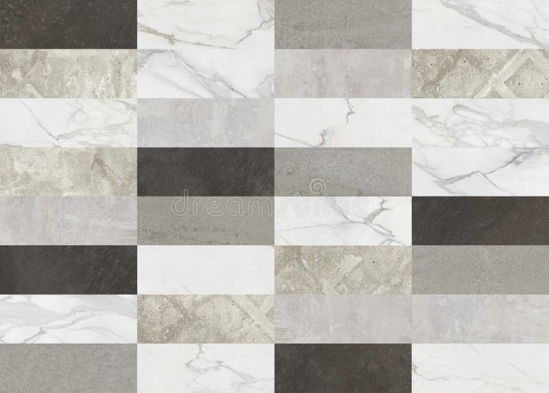 Creative Patchwork Pattern Stone Ceramic Wallpaper Design. White Marble Mixed with Dark and Grey ...
