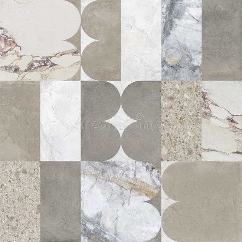 Creative Patchwork Pattern Stone Ceramic Wallpaper Design. White Marble ...