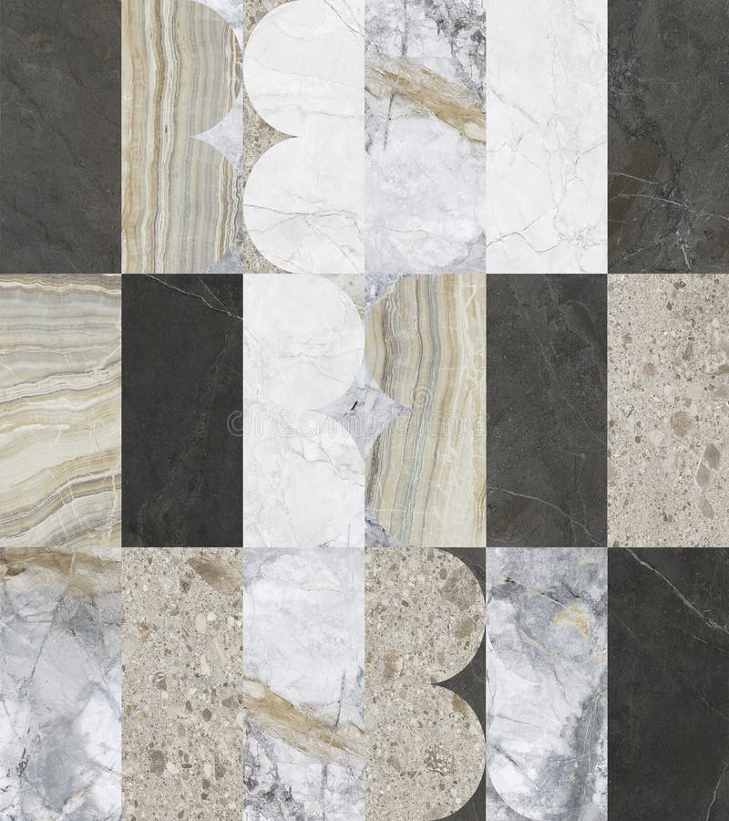Creative Patchwork Pattern Stone Ceramic Wallpaper Design. White Marble ...