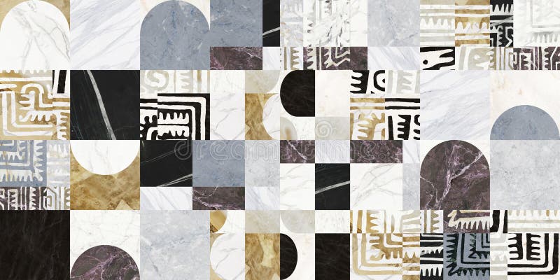 Creative Patchwork Pattern Stone Ceramic Wallpaper Design. White Marble ...