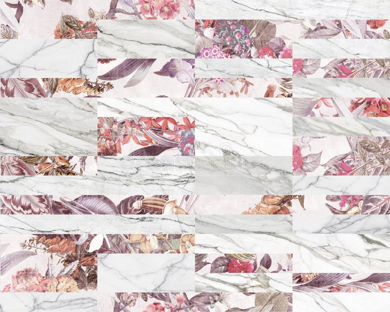 White Marbles or Stone Combine with. Pink Flowers in a Patchwork ...