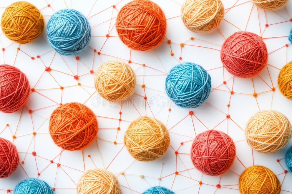 A Creative Pattern of Colorful Yarn Balls Interconnected with Pins ...