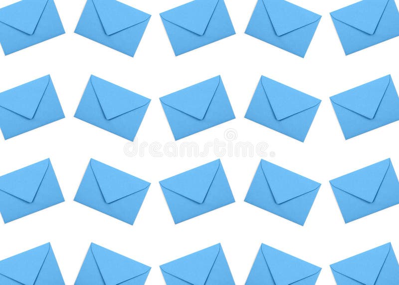 Creative Pattern Made of Blue Envelopes on White Background Stock ...