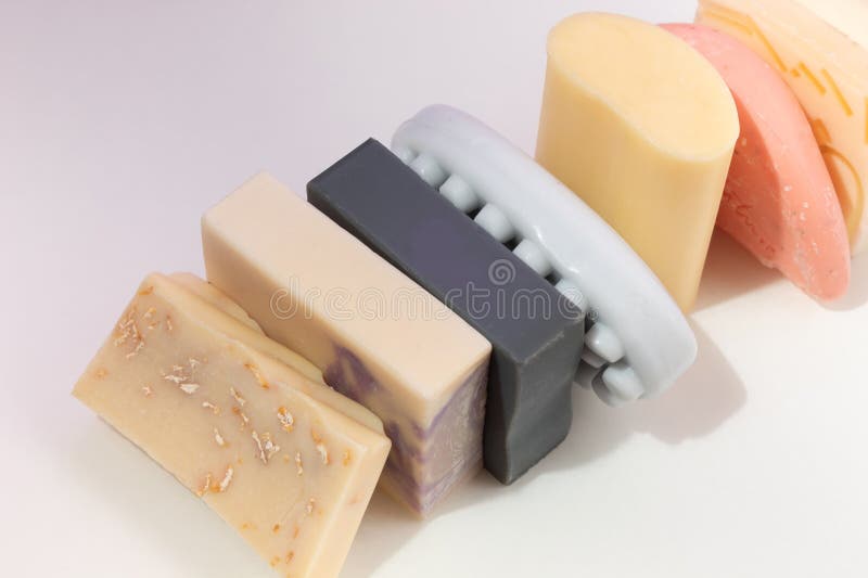 Creative Pattern Made of Homemade Soap on White Background. Top View of ...