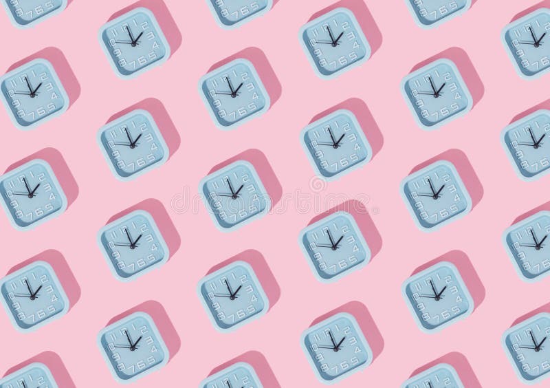 Creative Pattern Made with Pastel Blue Vintage Alarm Clock on Pastel ...