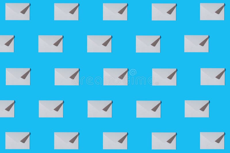 Creative Pattern Made of White Envelope on Blue Background. Minimal ...