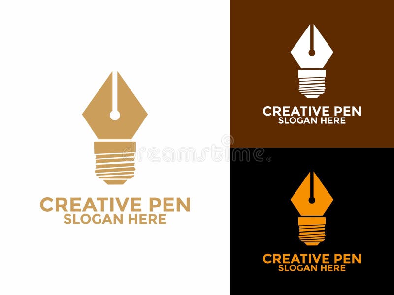 Creative Pen Logo Design Vector, Pen with Bulb Logo Design Template ...