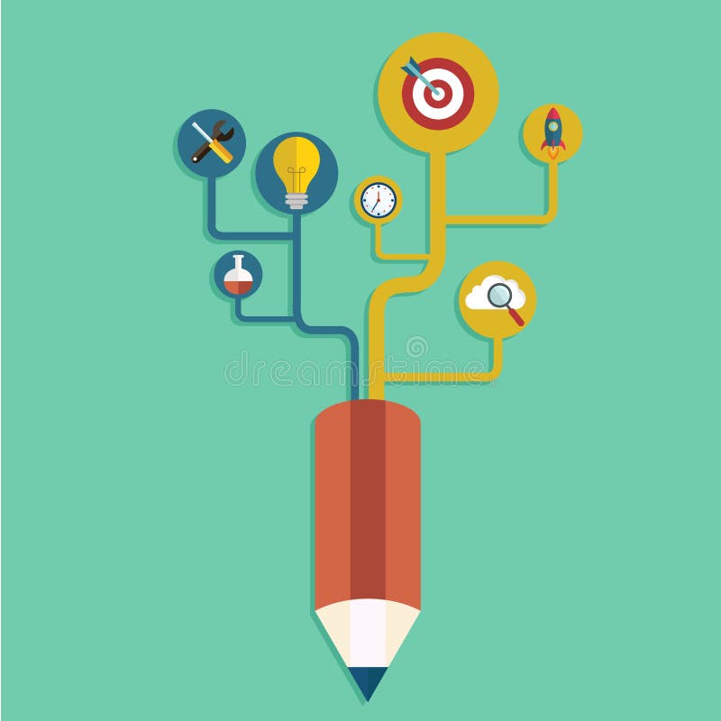 Creative Pencil Concept Growth Tree Idea, Vector Illustration Modern ...