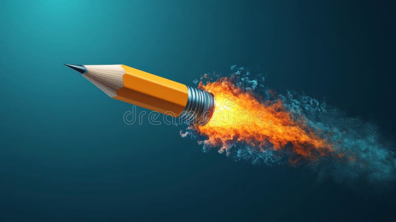 Creative Pencil Rocket with Fire Trail Depicting Innovation and ...