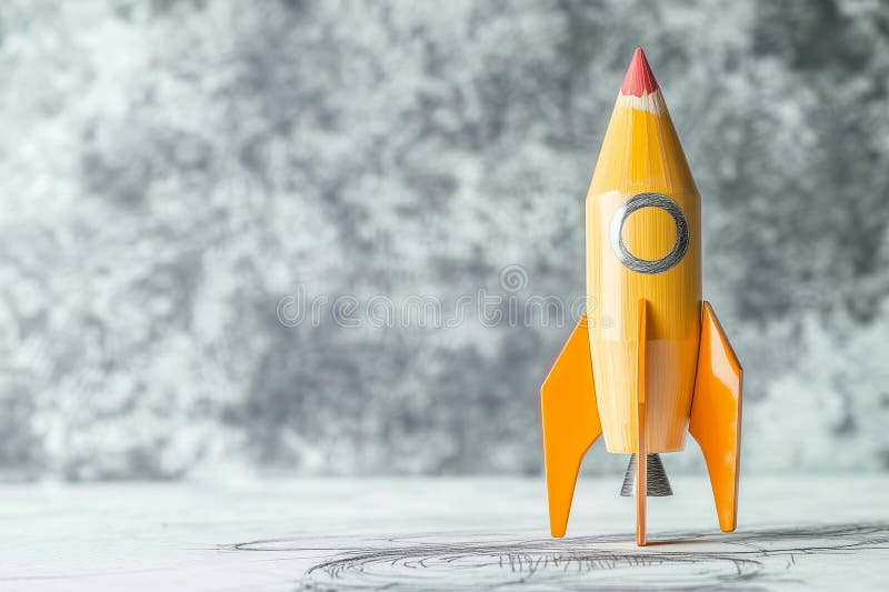 A Creative Pencil Rocket Ready for Takeoff on a Sketchpad with an ...