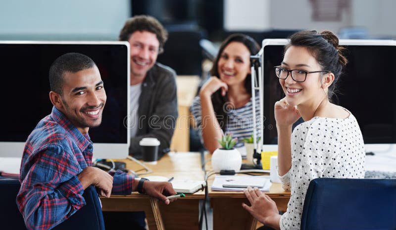 Creative People, Teamwork and Portrait by Desktop or Computer Planning ...