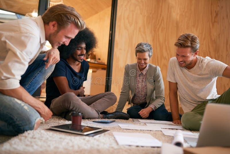 Creative People, Tech and Discussion with Paper in Office for Interior ...