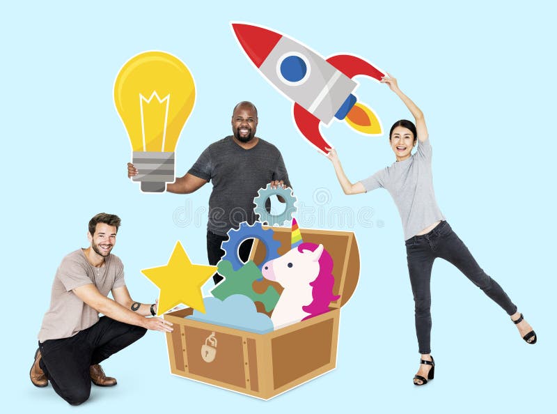 Creative People with a Treasure of Ideas Stock Photo - Image of chest ...
