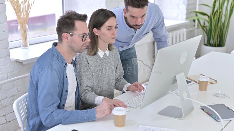 Creative People Working on Desktop in Modern Office Stock Photo - Image ...