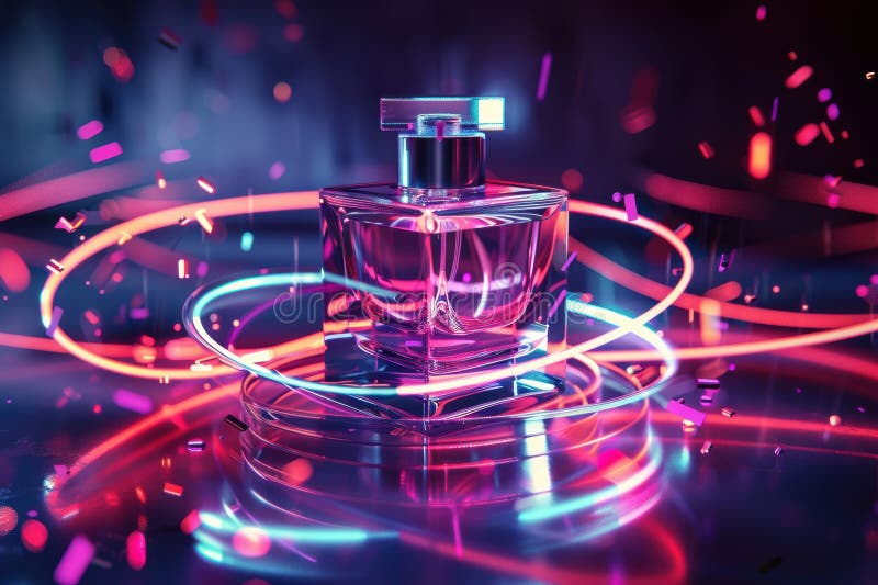 Creative Perfume Bottle Concept with Glowing Mist and Elegant Abstract ...