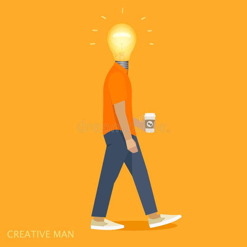 Creative Person with a Light Bulb Head Stock Vector - Illustration of ...