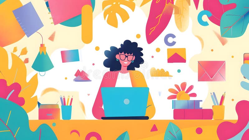 Creative Person Working on Laptop, Designing Colorful Projects ...