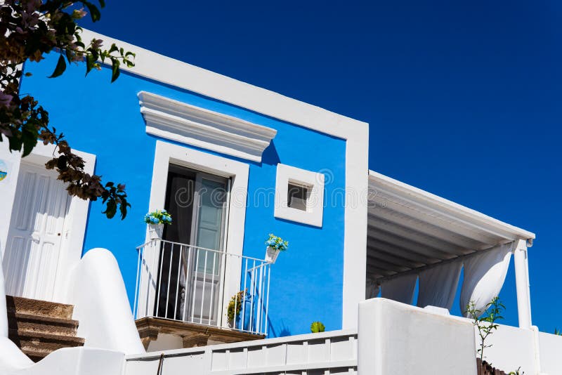 Creative Perspective a Modern Blue and White Single-story Building on a ...