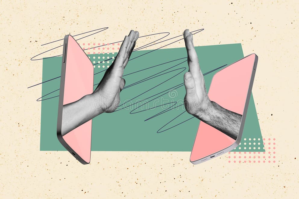 Creative Photo Collage Hands Body Fragments Touchscreen Display Devices ...