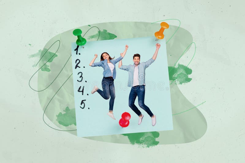 Creative Photo Collage of Two Happy Girl Guy Stand Sticker Pin Memo ...