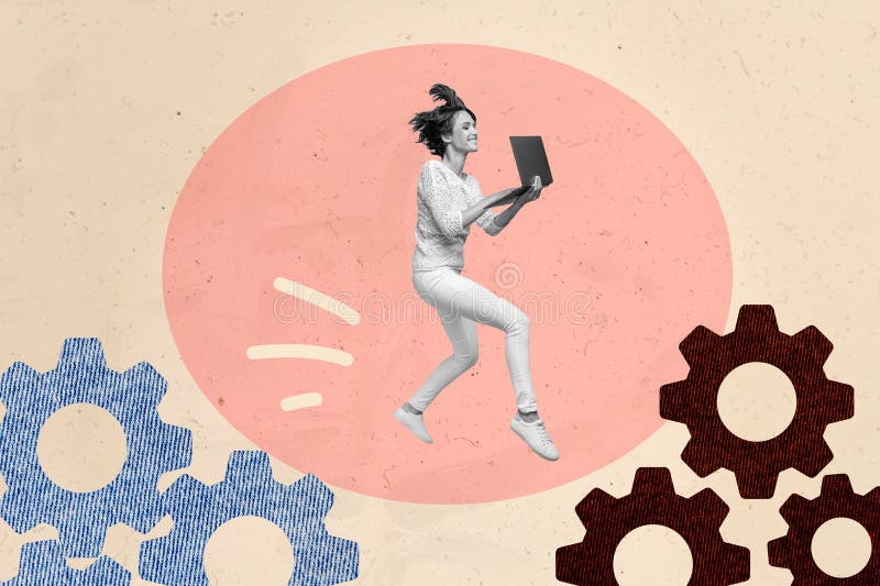 Creative Photo Collage of Young Programmer Young Girl it Specialist Use ...