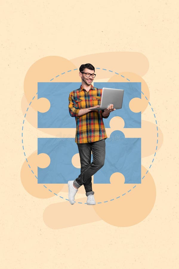 Creative Photo Collage of Young Successful Positive Expert Programmer ...