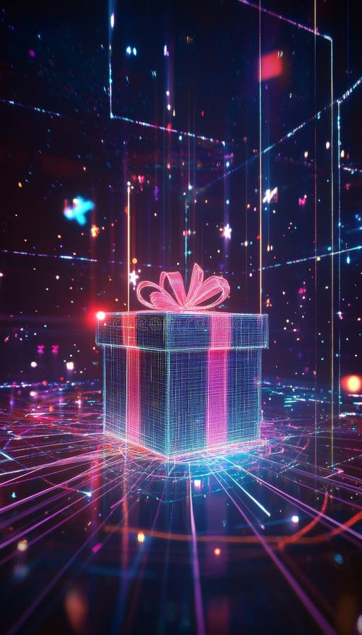 A Creative Photo of a Cyber Gift Box Merging Celebration and Technology ...