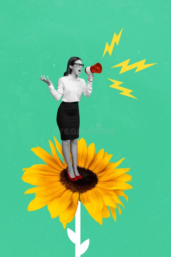 Creative Photo 3d Collage Artwork Poster Of Angry Young Woman Shouting