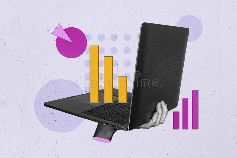 Creative Photo Poster Trend Art Collage Image of Hand Hold Laptop ...