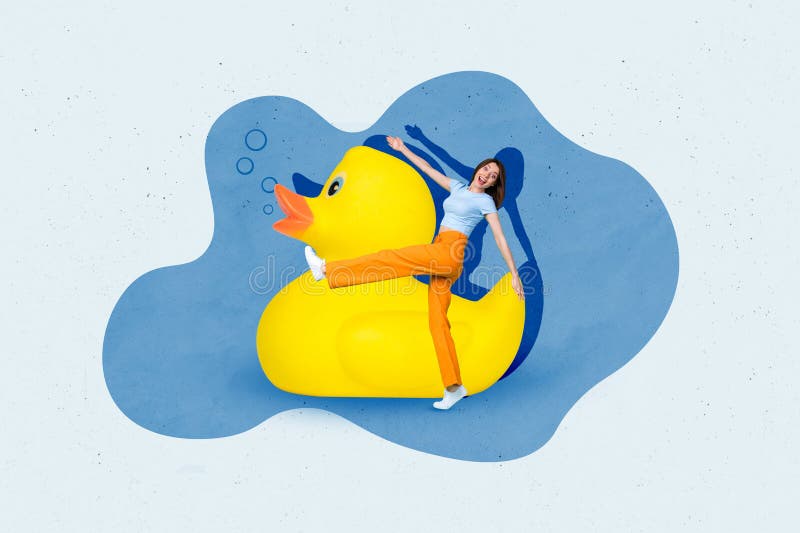 Creative Photo Poster Of Young Careless Positive Girl Have Fun