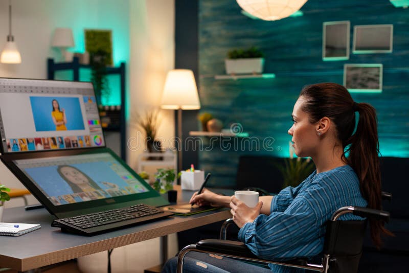 Creative Photographer Doing Retouch Work on Image Stock Photo - Image ...