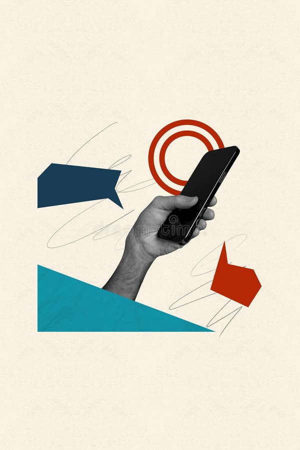 Creative Picture Collage of Human Holding Using Smart Gadget Texting ...